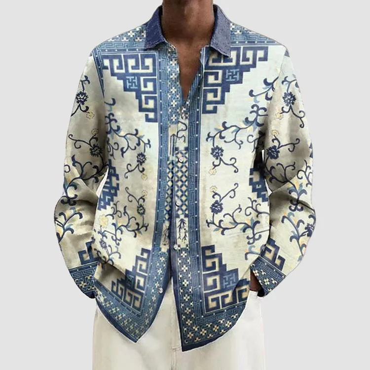 Men's Greek Printed Long Sleeve Shirt