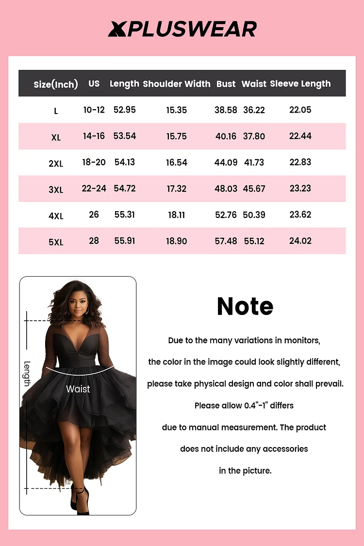 Xpluswear Design Plus Size Cocktail Party Red V Neck Long Sleeve High ...