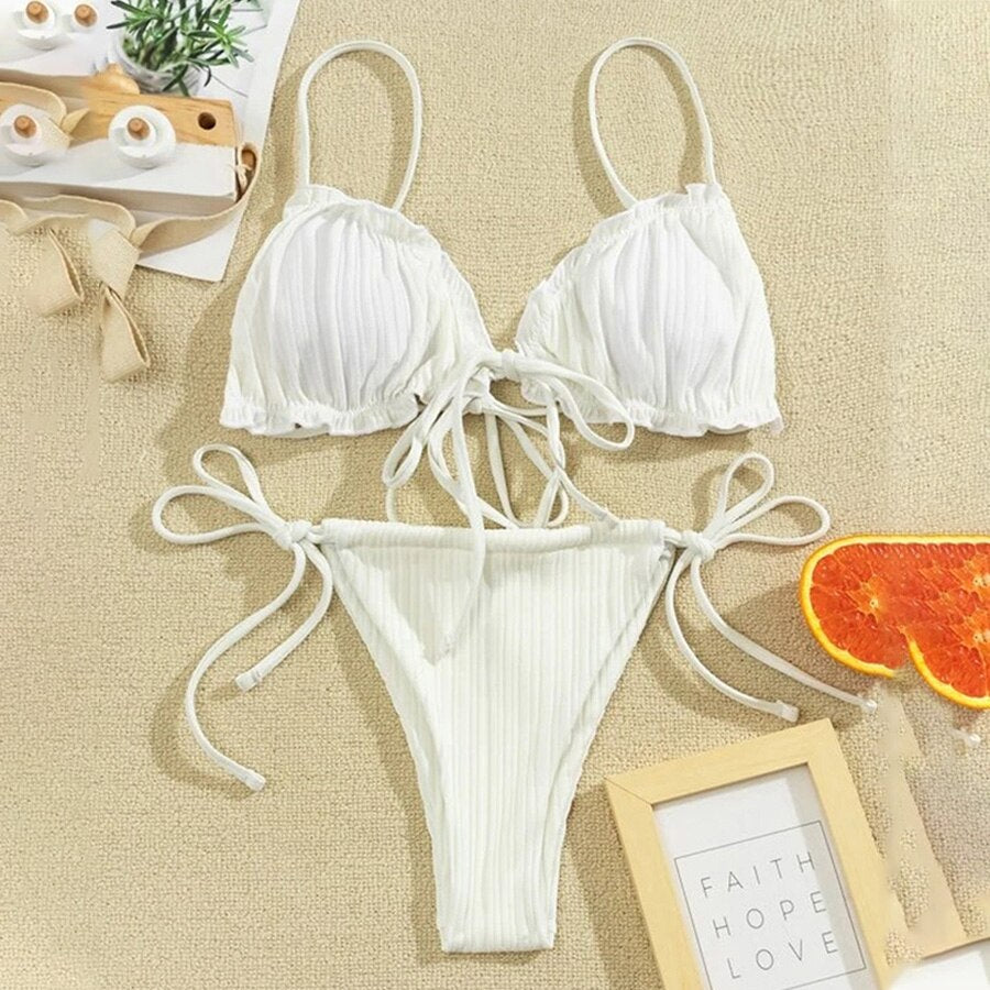 Para Praia 2021 Sexy Knitted Brazilian Bikini Halter Bandage Bathing ...