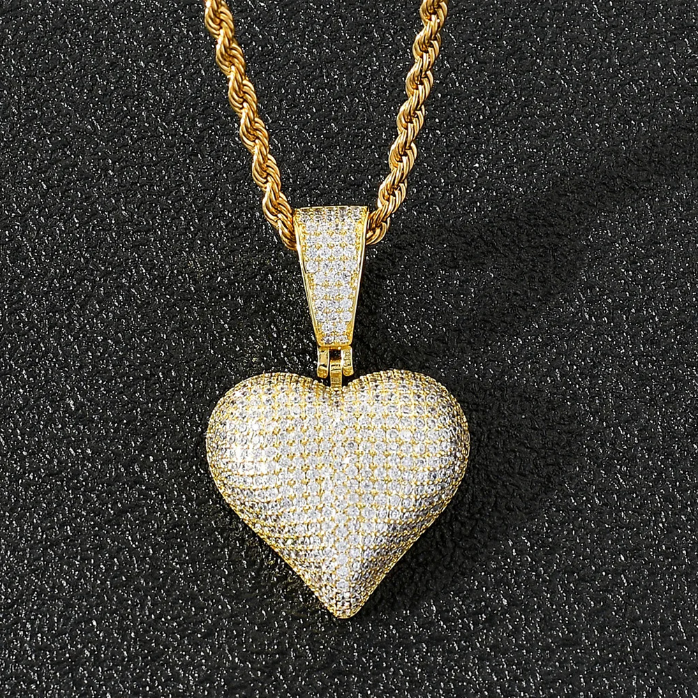 18K Gold Plated Hip Hop Bling Iced Out 5A CZ Heart Pendants
