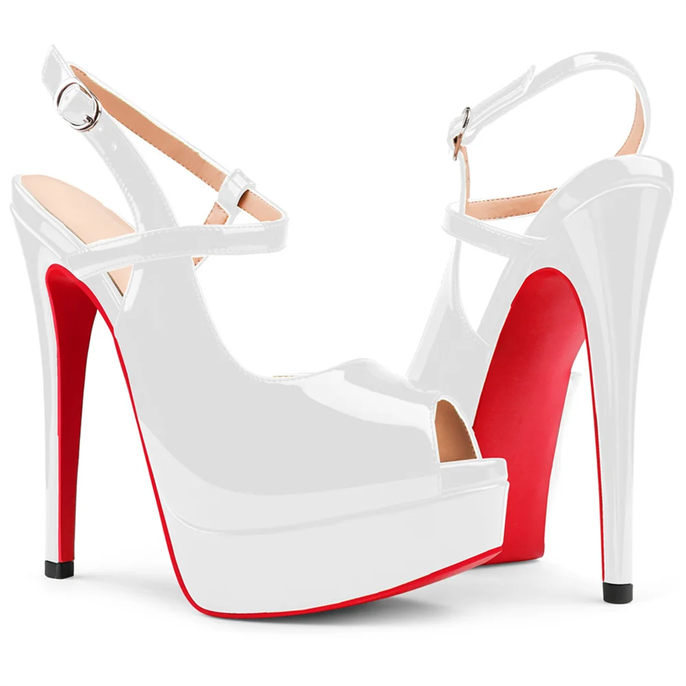 150mm Women's Stiletto High Heels Open Toe Red Bottom Platform Cross ...