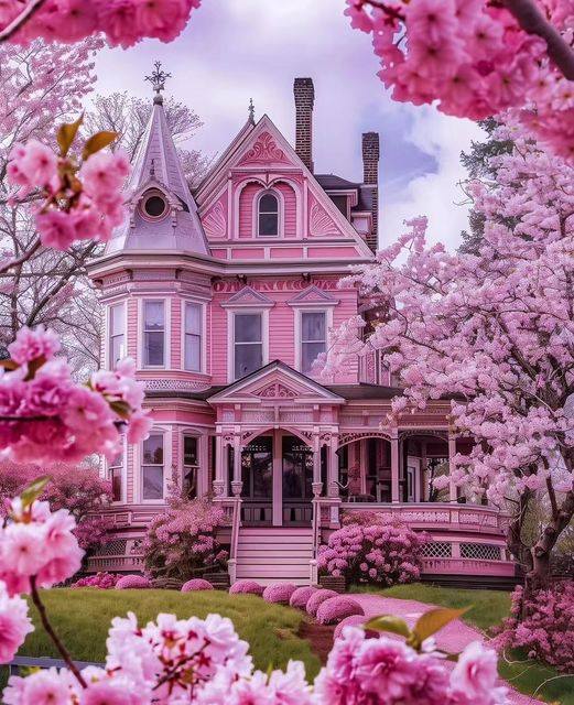 Pink Flower House (velvet cloth) AB drill full round/square diamond ...