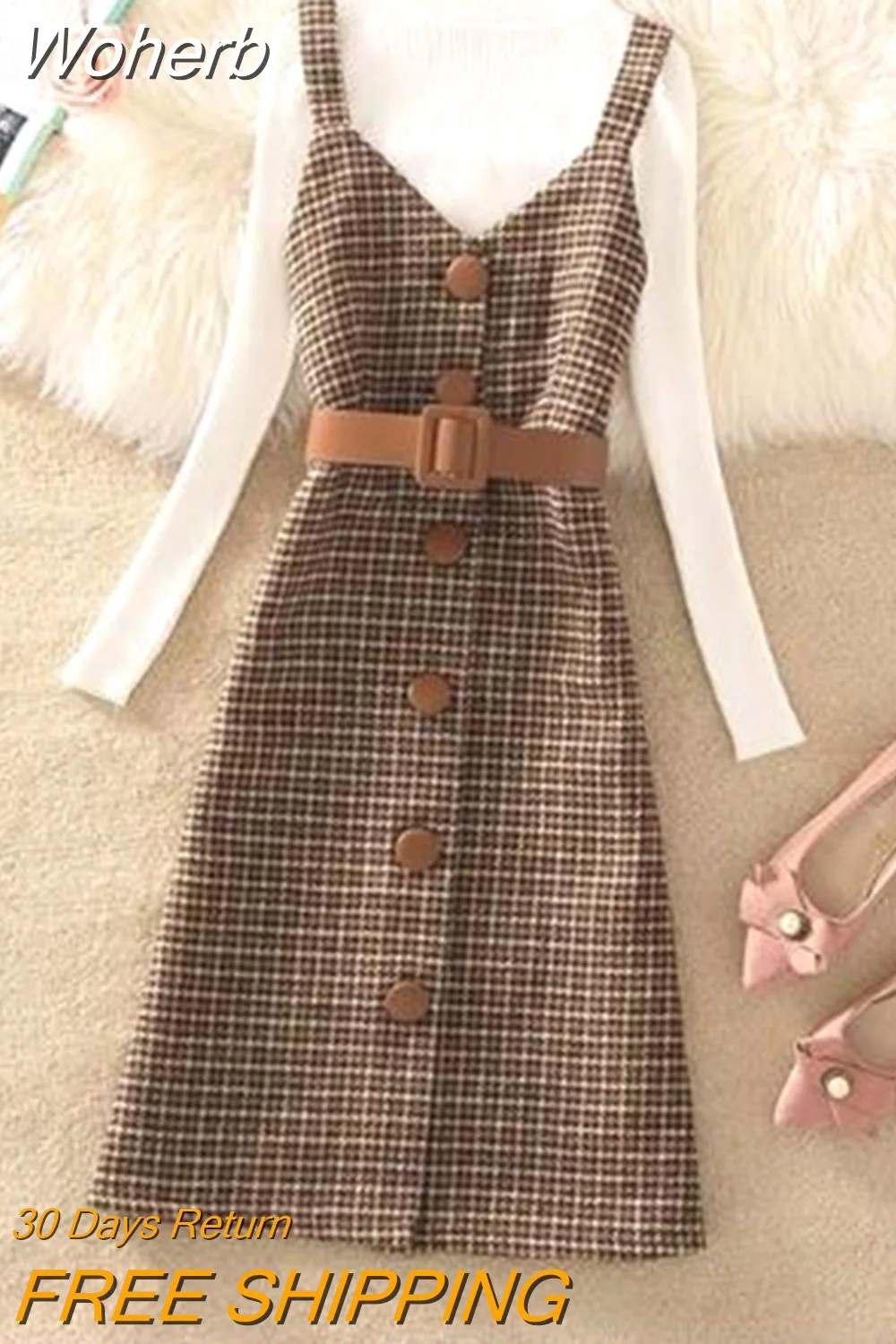 Woherb Piece Dress Set Women Autumn Winter Solid Base Sweater and ...