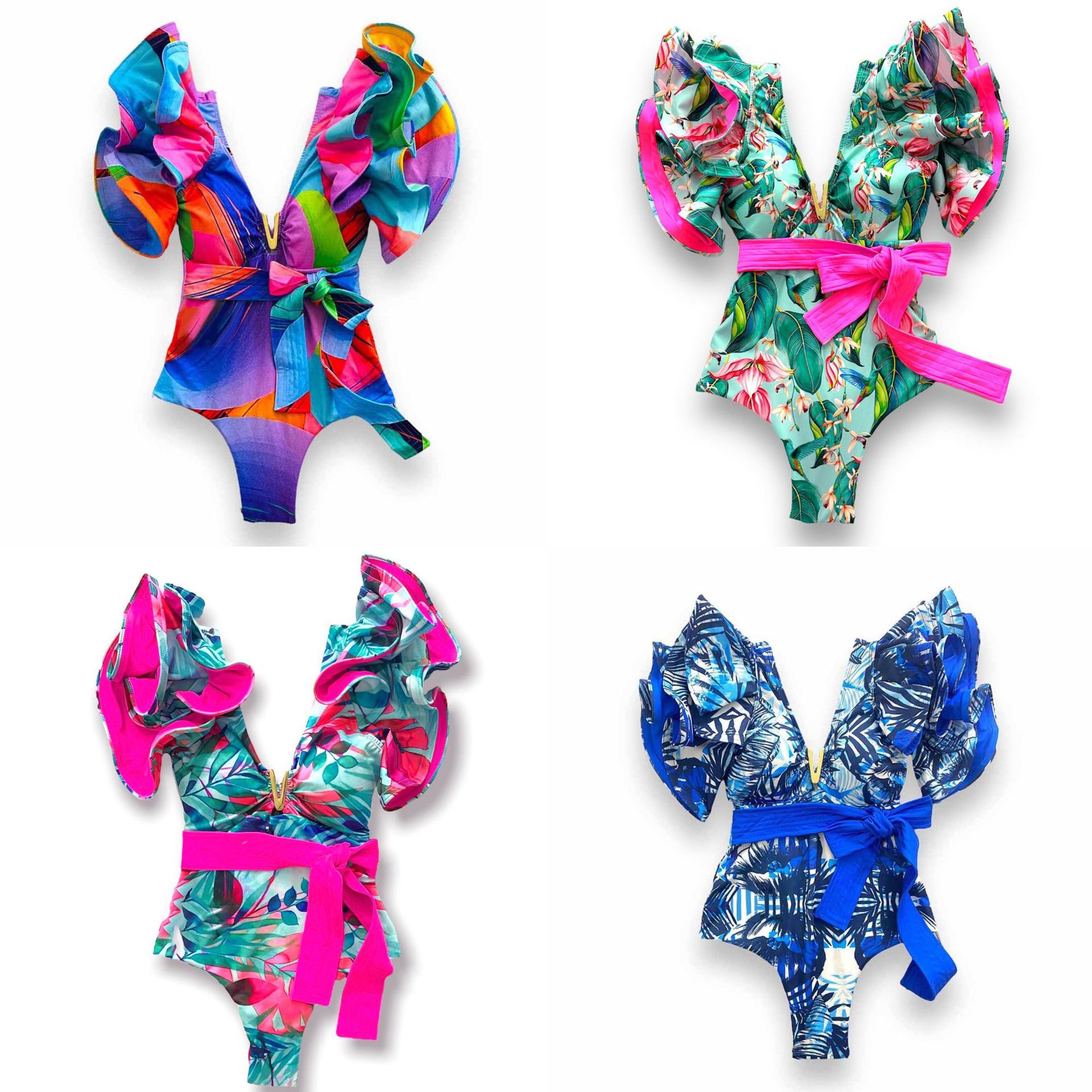 Brownm Double-Layer Lotus Edge Deep V Sexy Bare Back Tied With Ajoint ...