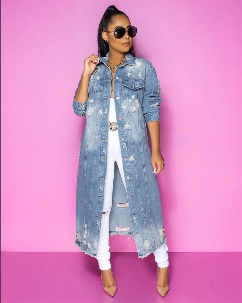 🔥【BLACK FRIDAY】Distressed Long Denim Jacket