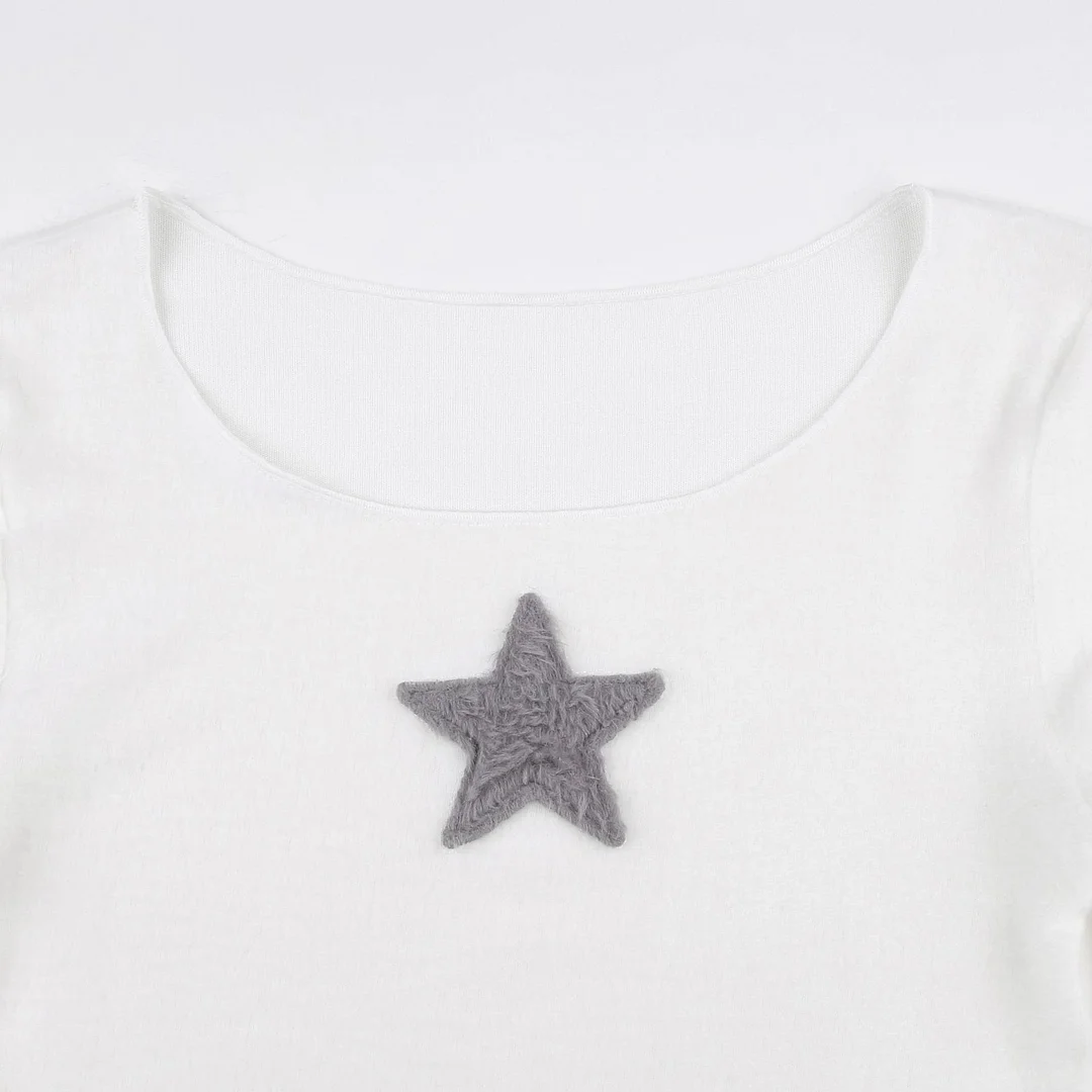 STAR PATCH EMBROIDERY LONG SLEEVE TOP