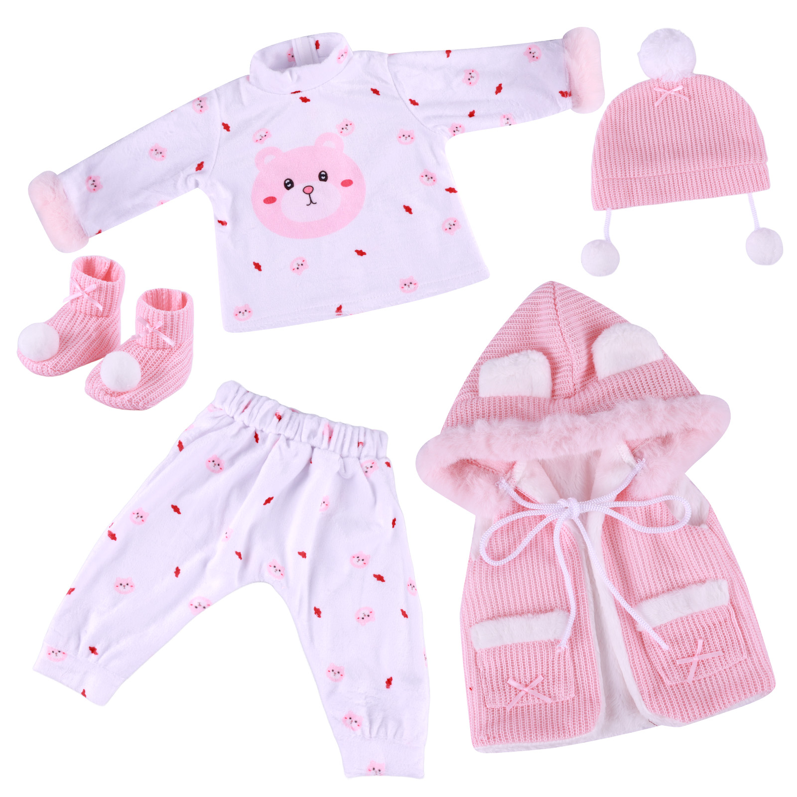 17"-22" Reborn Baby Girl Pink Winter Bear Plush Pajama Set Clothes ...