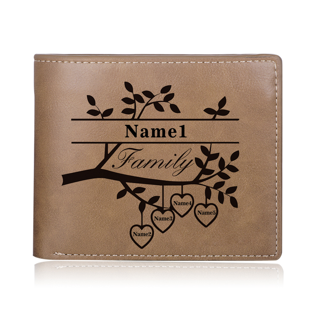 Personalized Leather Mens Wallet Engraved 4 Names Fist Bump Folding ...