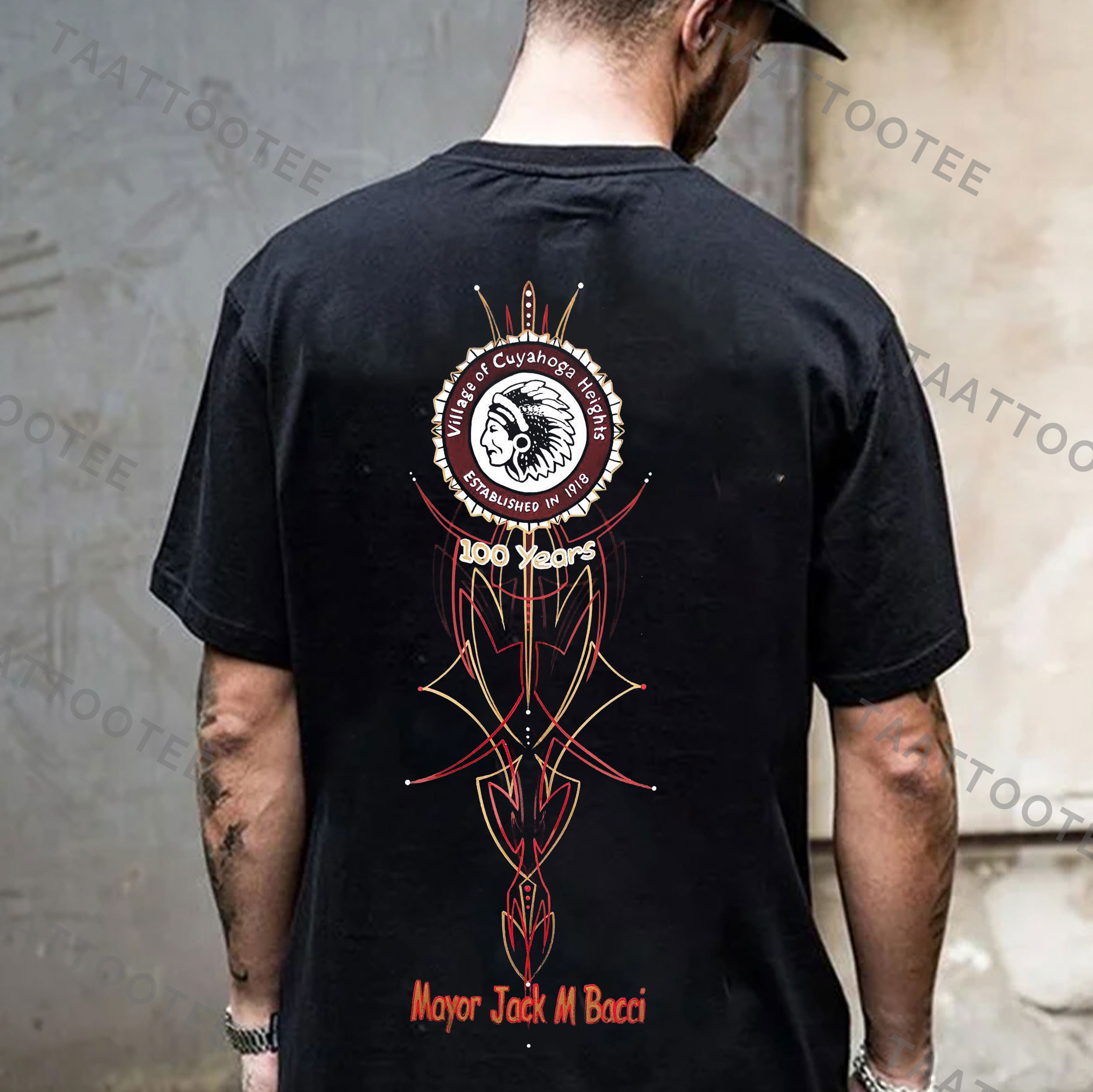 MAYOR JACK M BACCI Phantom Pinstripe Tribal Portraits Print Men's T-shirt