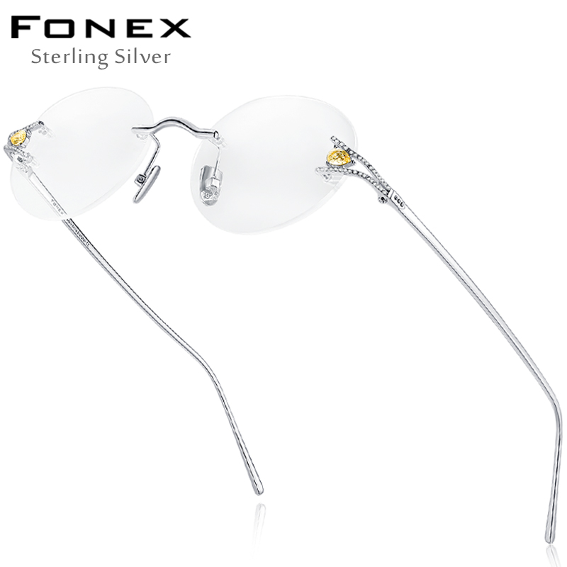 FONEX Sterling Silver S925 Glasses Frame Women 2024 New Men Rimless ...