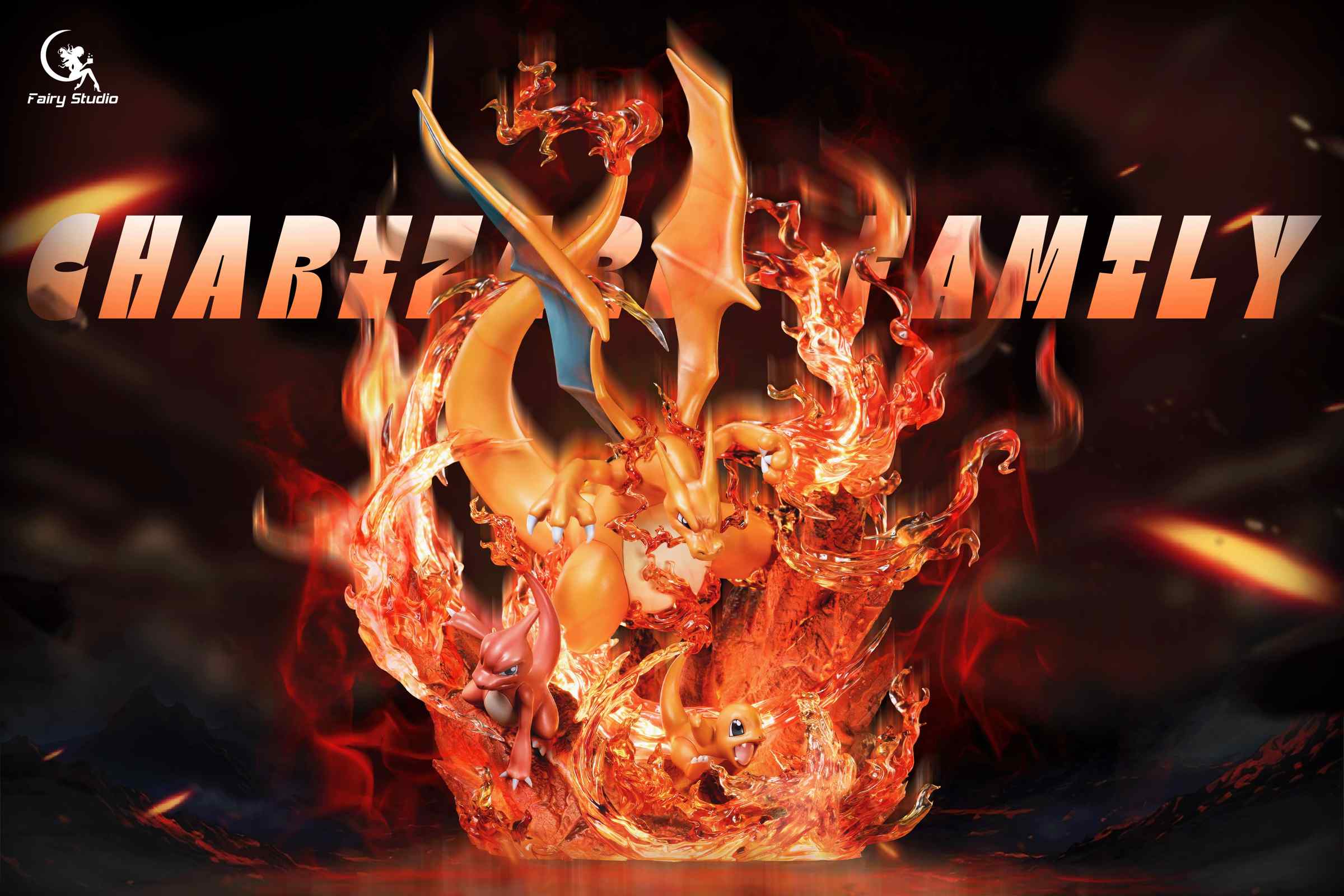 Charizard Family with LED - Pokemon Resin Statue - Fairy Studio