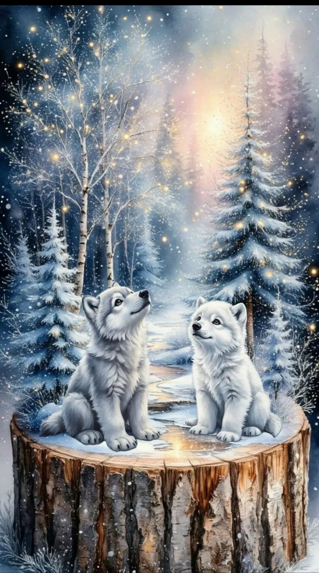 Little Wolf on a Tree Stump in Winter (velvet cloth) AB drill full ...