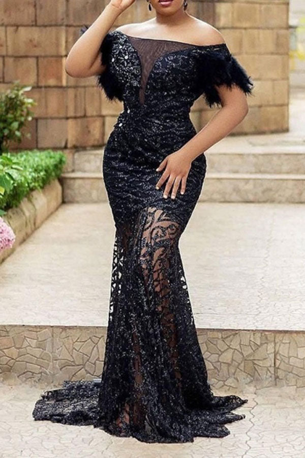 Sequined Modern Fluffy Maxi Dress