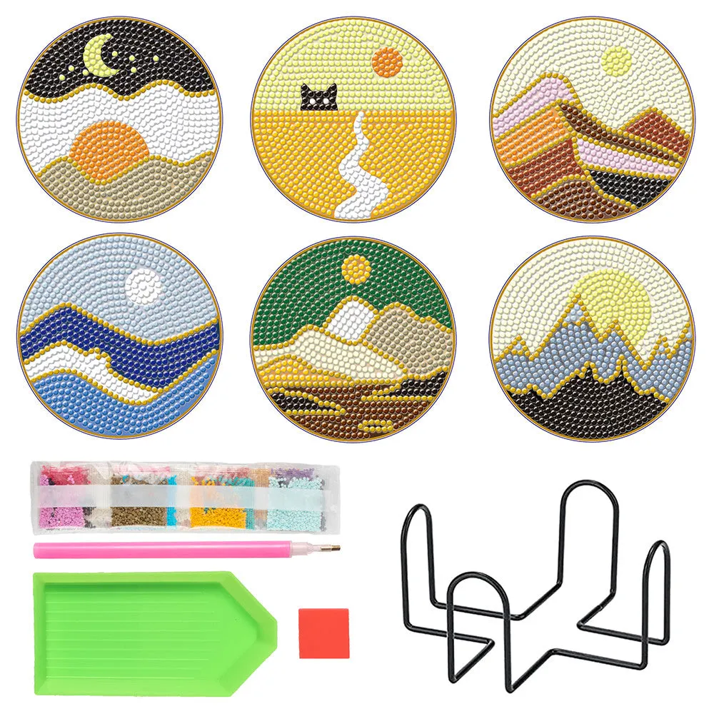 6 pcs set DIY Special Shaped Diamond Painting Coaster | Landscape