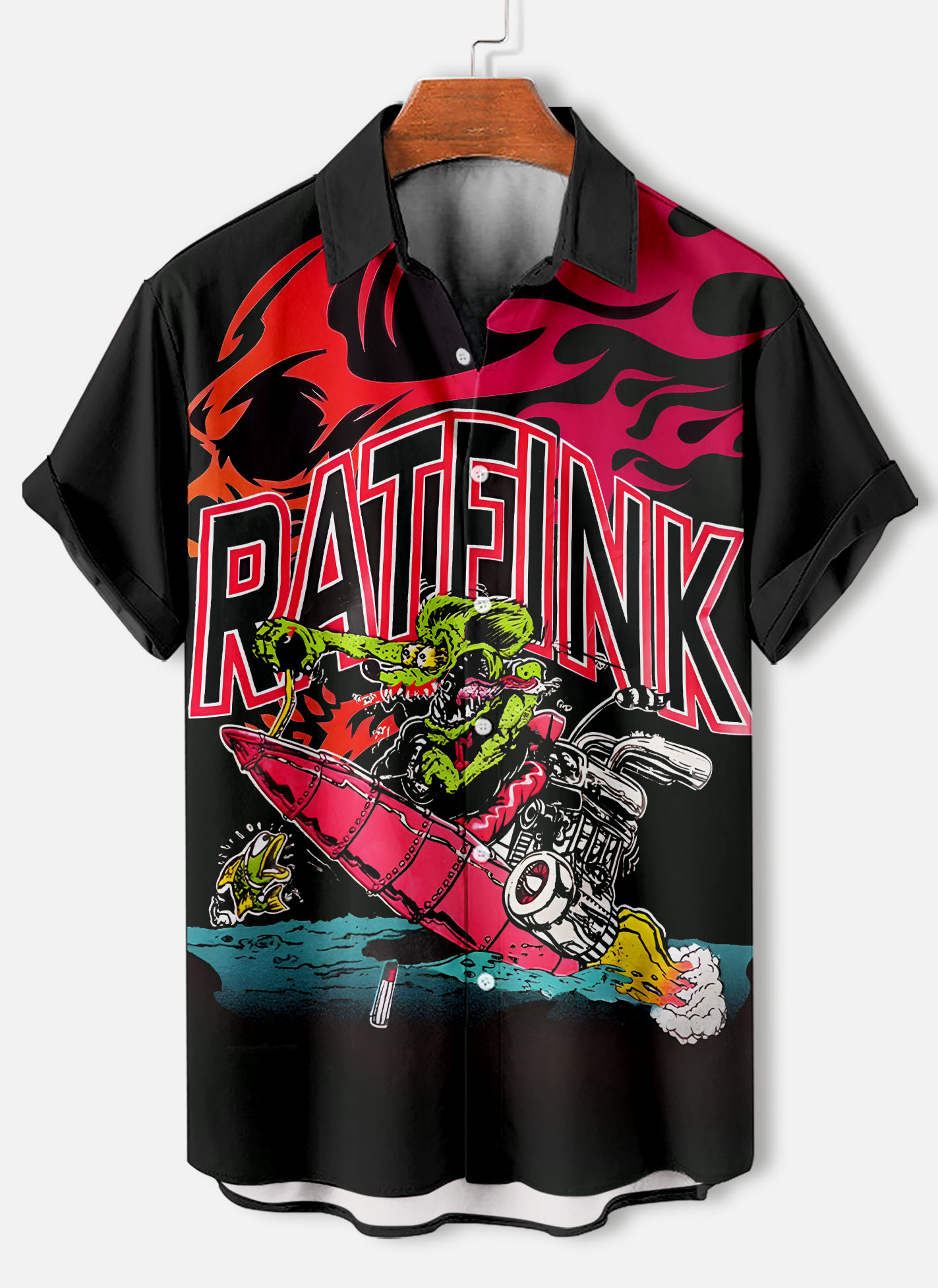 Men's Retro Cartoon Rat Fink Graphic Short Sleeve Shirt
