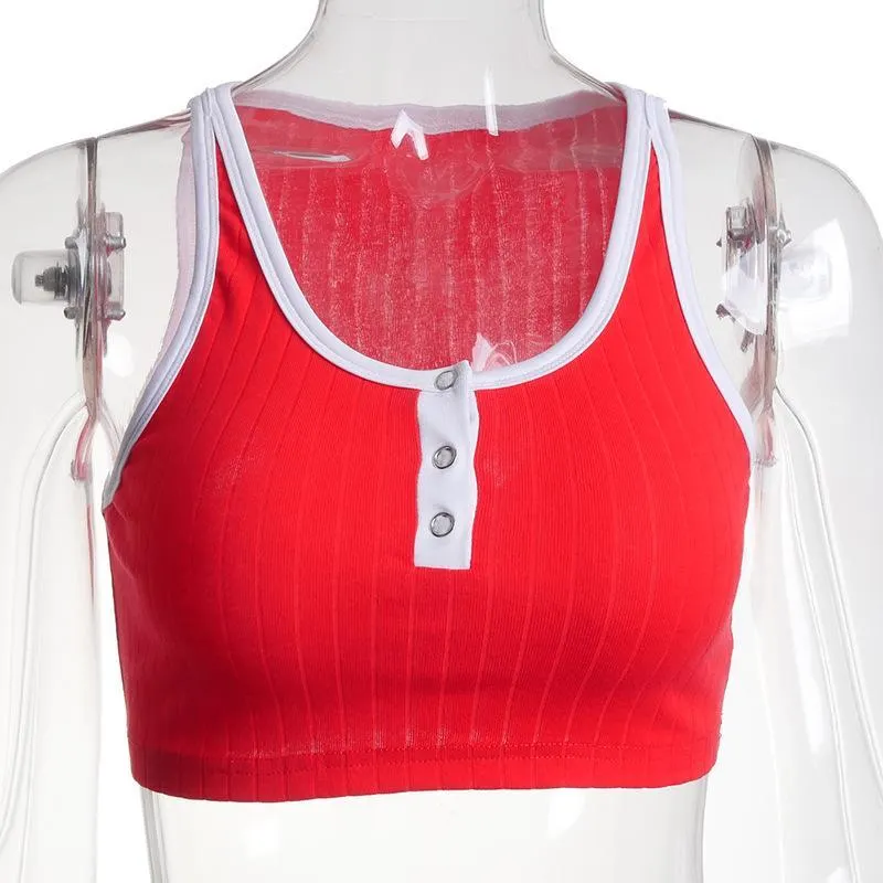 RED BUTTON CROP VEST