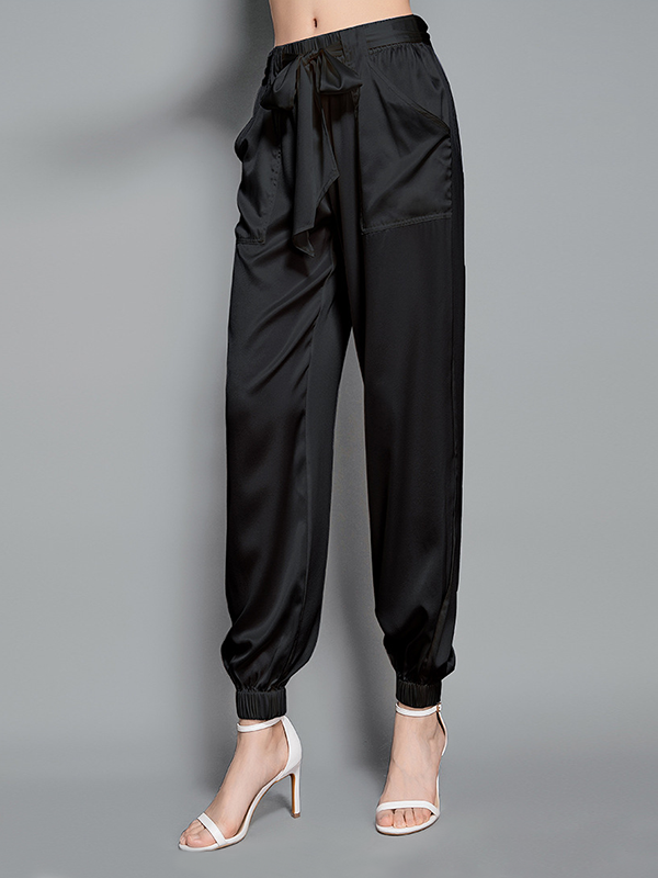 Elastic Waist Silk Pants With Side Pockets Elastic Hem | Multi-Colors ...