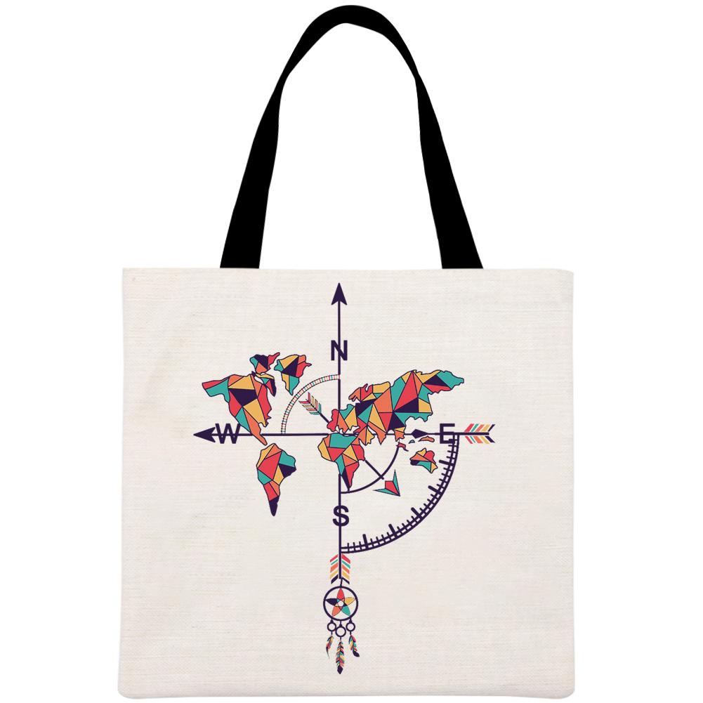 World map with dream catcher - Large Capacity Printed Linen Bag