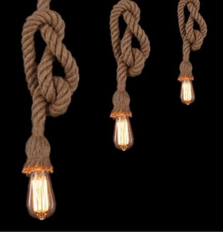 Hemp Rope Pendant Lights Vintage Retro Loft Industrial Hanging Lamp for ...