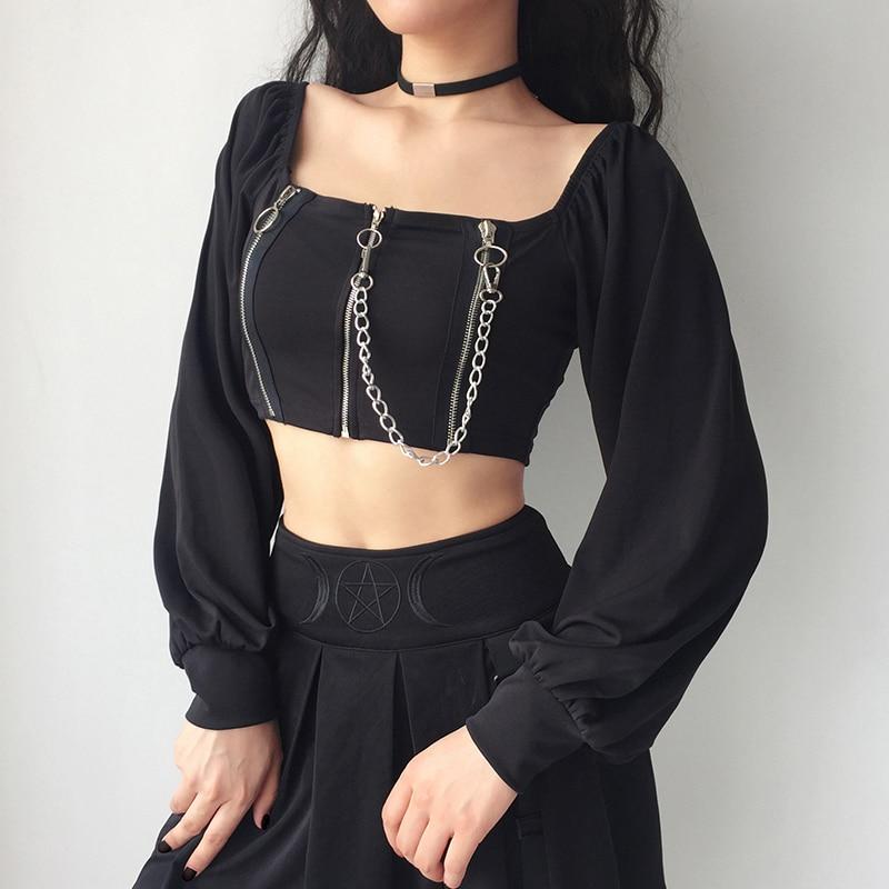 GRUNGE OFF SHOULDER CHAINED CROP TOP
