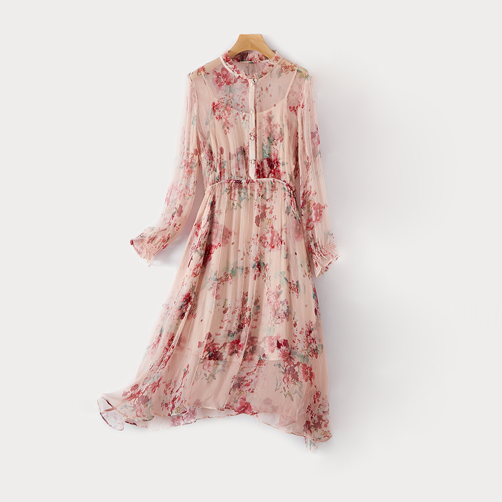 Real Silk Life Silk Floral Prints Silk Dress Set For Dating