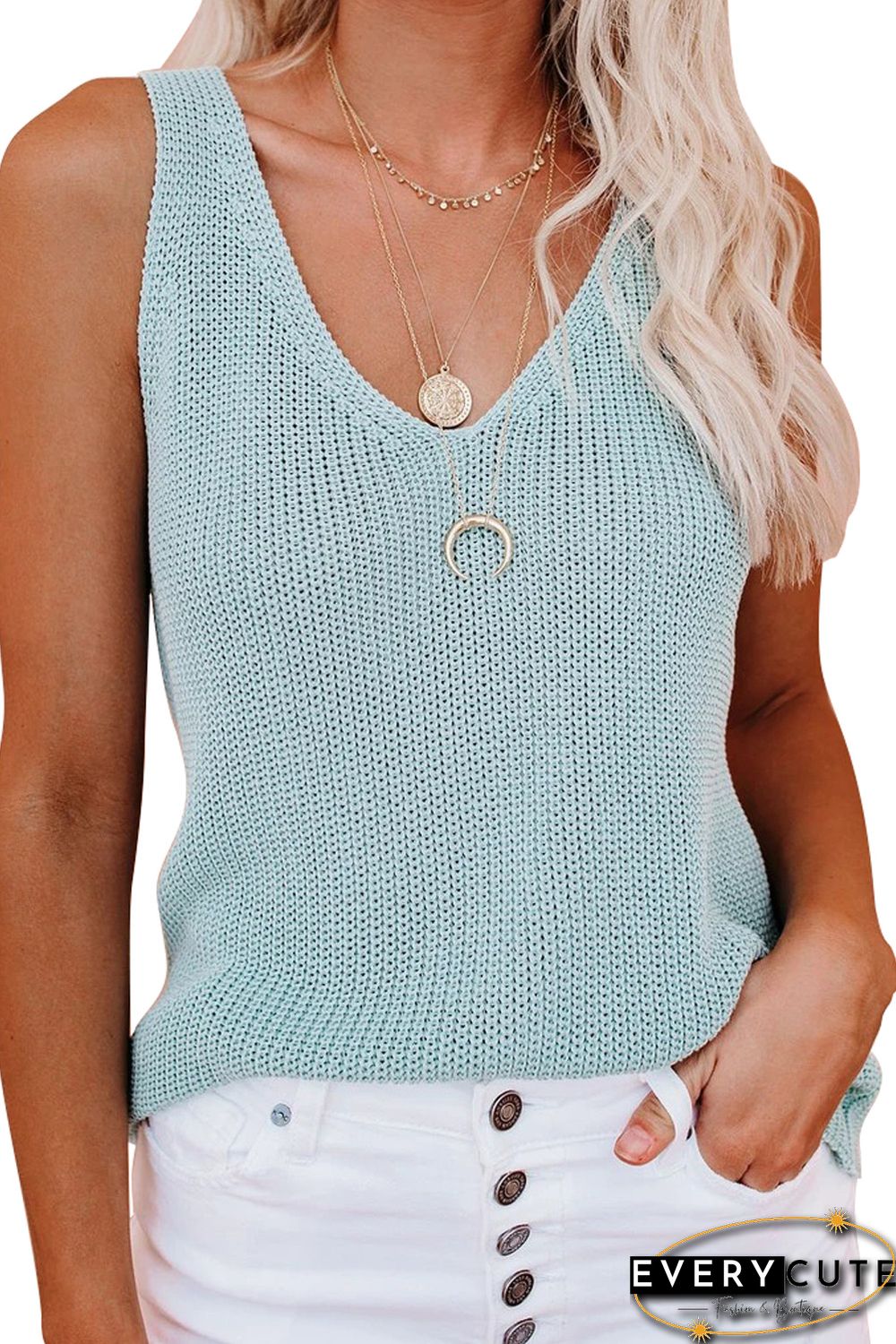 Wholesale Sky Blue Knit Tank Top Online