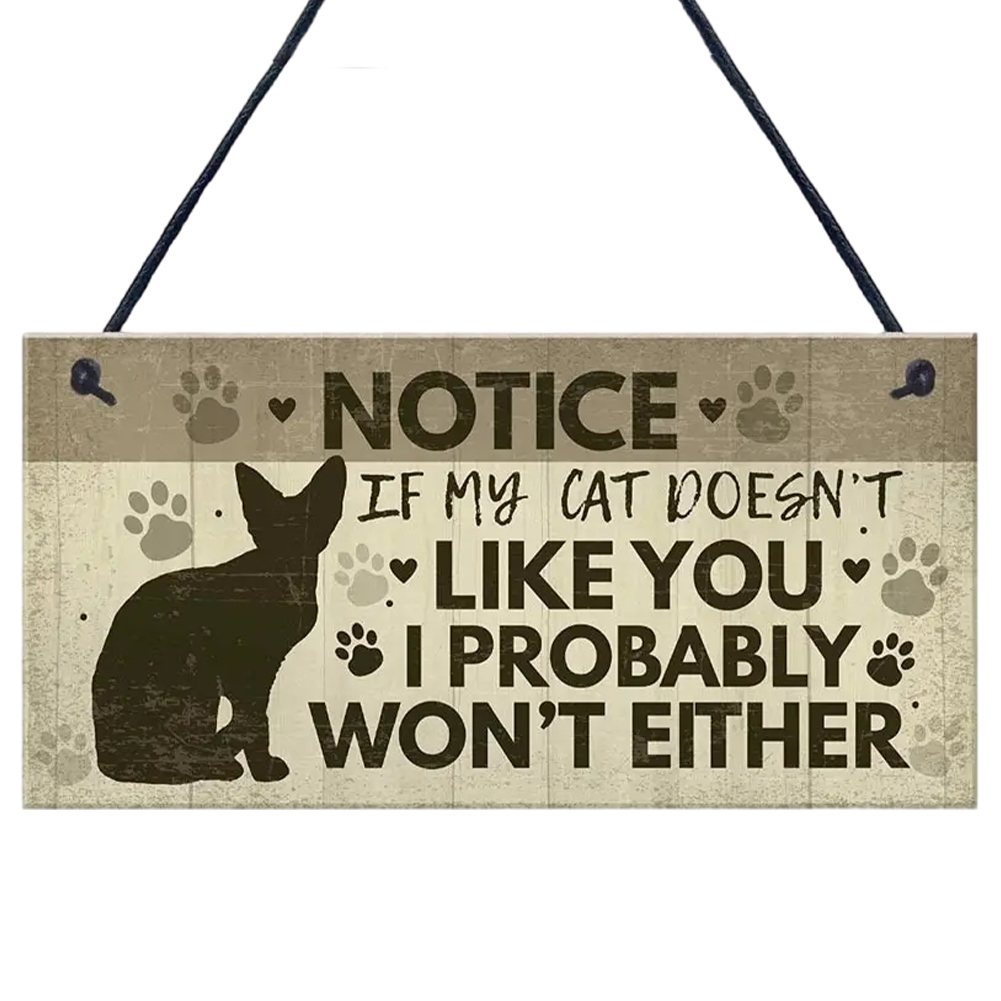 Wooden Cat Sign Decor Wall Art Kitten Sign Gift for Cat Lover(Notice)