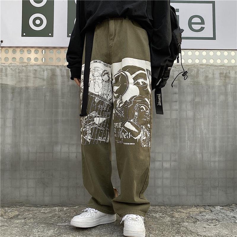 RETRO CHARACTER PRINT STRAIGHT PANTS