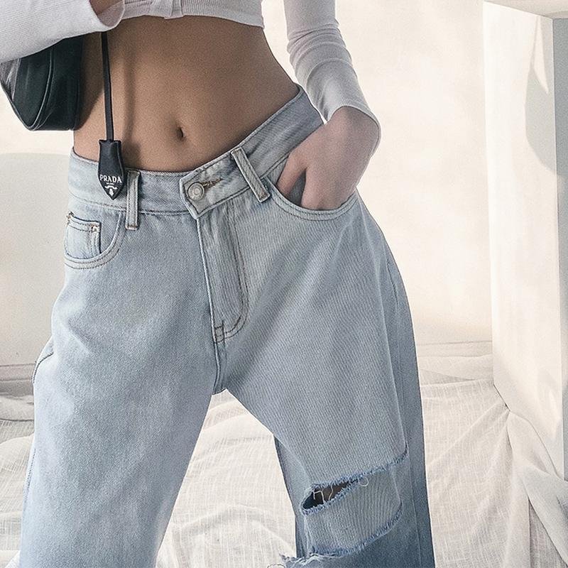 RIPPED GRADIENT STRAIGHT JEANS