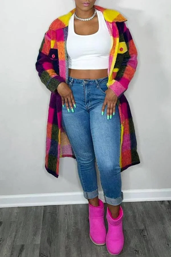 Warm Contrast Colorblock Boucle Midi Coat(Non-positioning printing)