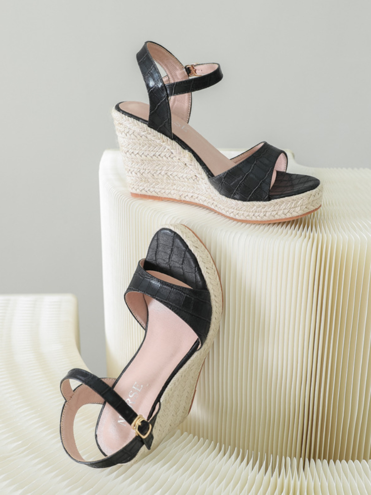 Straw Platform Wedge Sandals