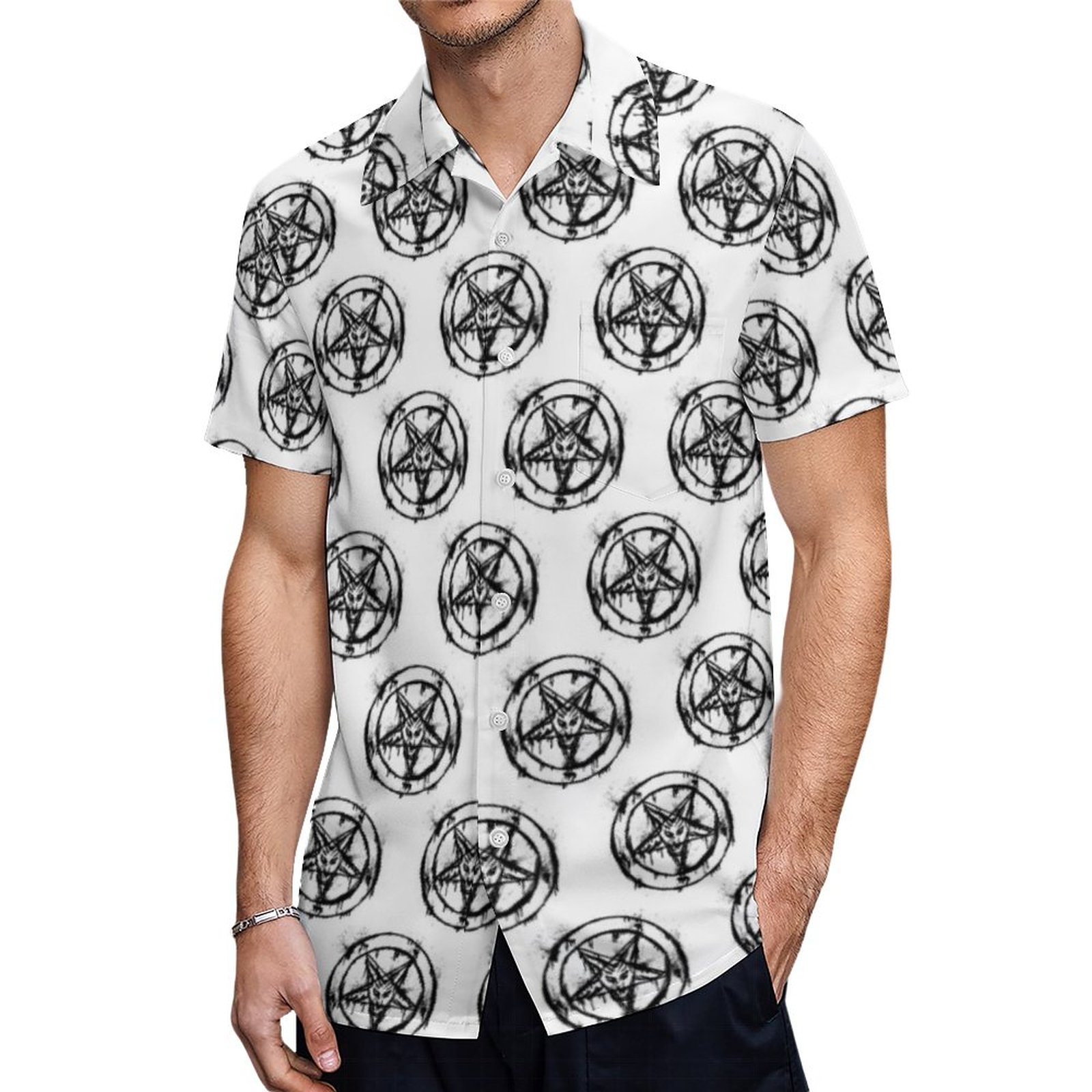 Black Satanic Pentagram | Men'S Hawaiian Vacation Aloha Button Down ...