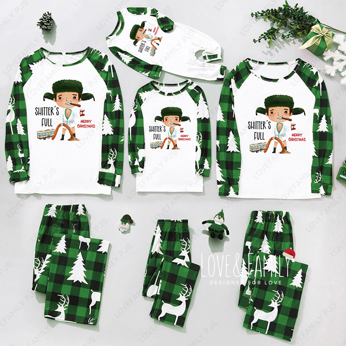 Merry Christmas Shitter's Full Cartoon Print Family Matching Pajamas