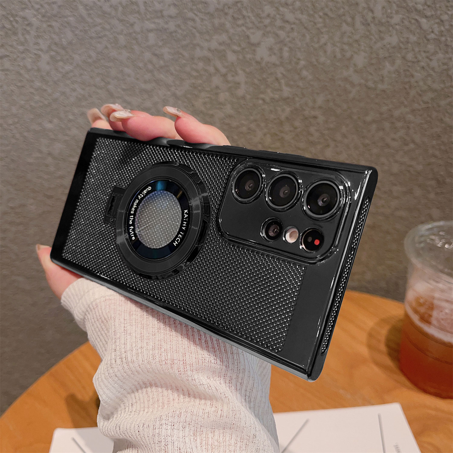 Samsung electroplated breathable mobile phone case with magnetic holder