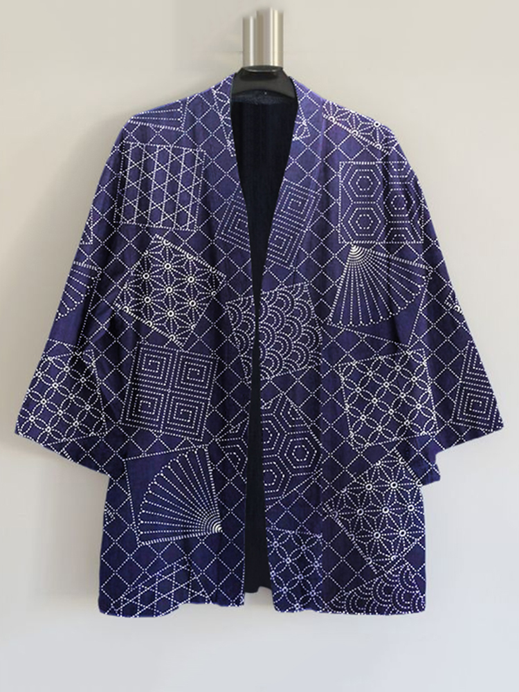 Japanese Traditional Sashiko Floral And Fan-Shaped Patchwork Art Print ...