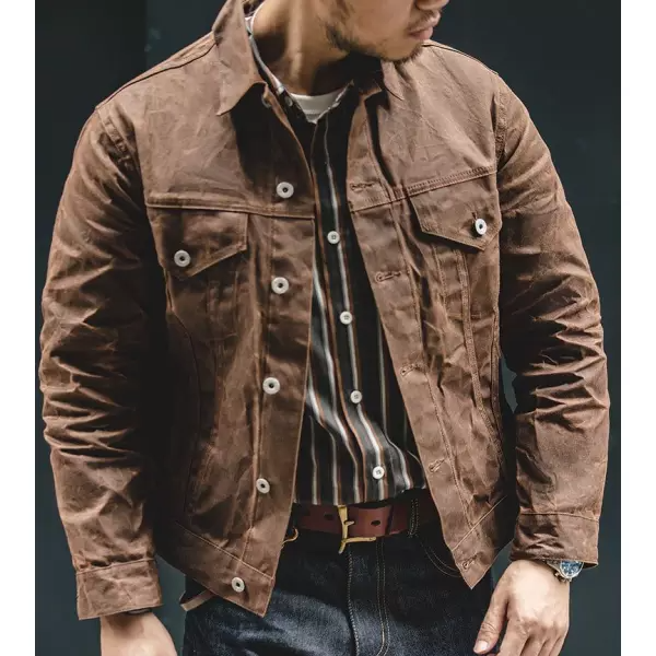 Men's Casual Coffee Color Cargo Jacket With Pockets And Belt