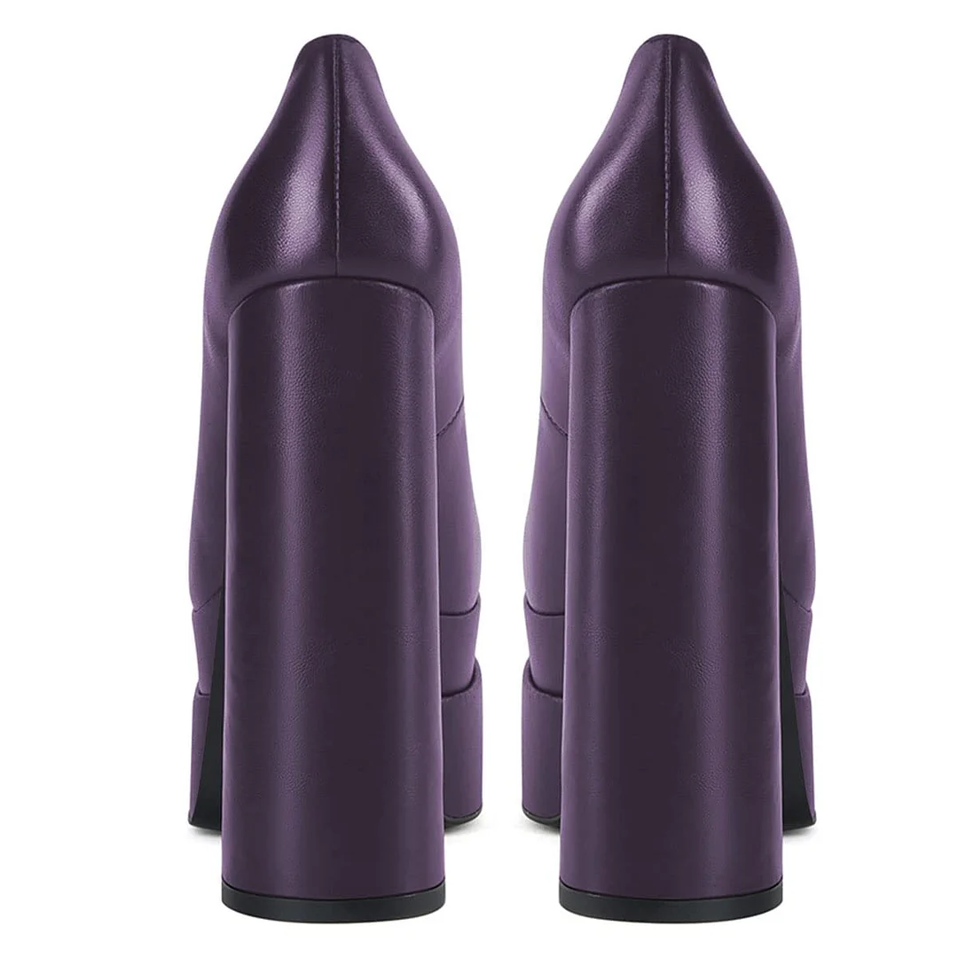 Trendy Dark Purple Square Toe Platform High Heel Pumps for Women