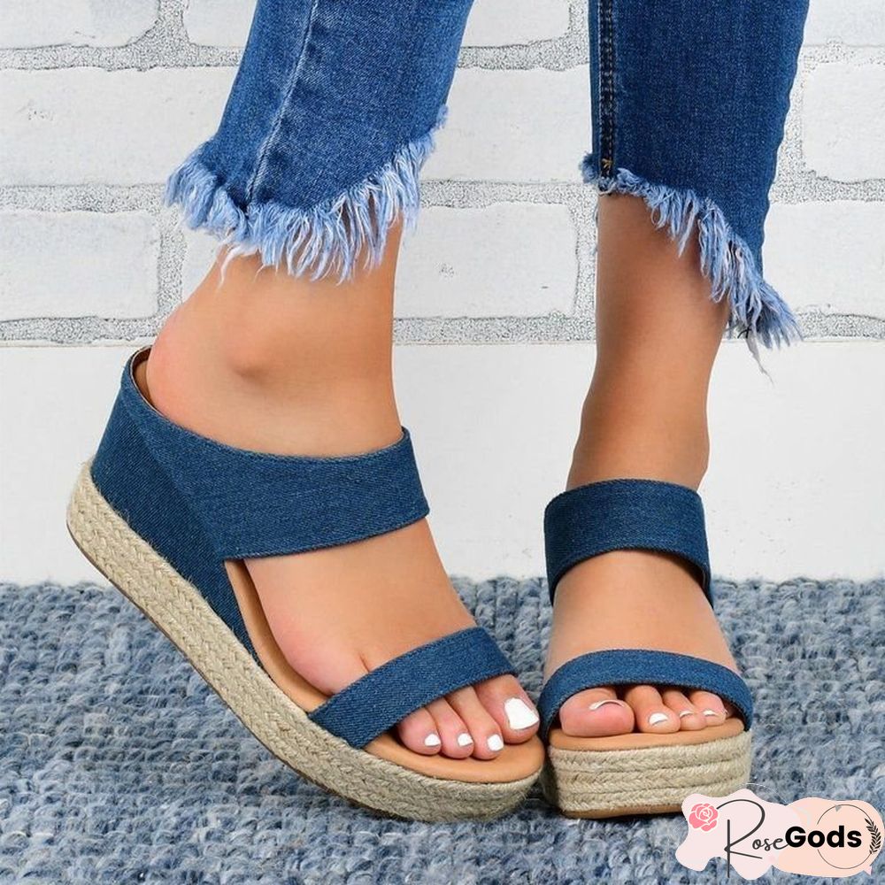 Beach Vacation Straw Wedges Sandals