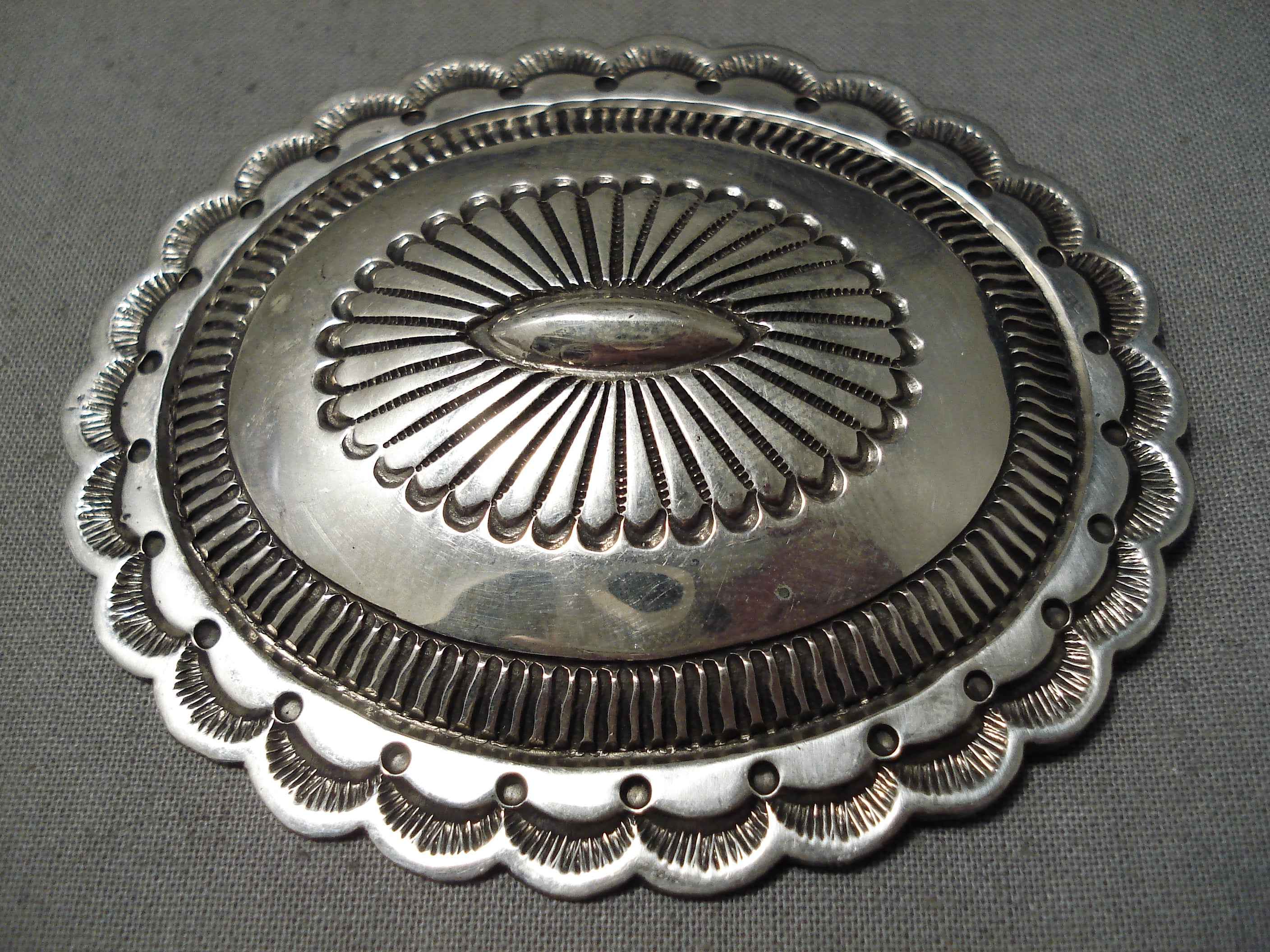 Elaborate Vintage Native American Navajo Sterling Silver Concho Pin Old