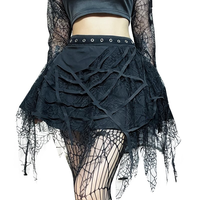 GOTHIC SPIDER WEB FRINGE MINI SKIRT