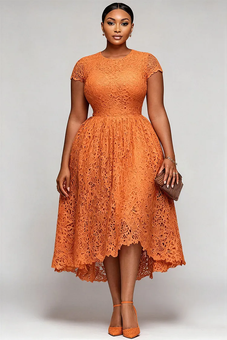 Xpluswear Design Plus Size Party Orange Round Neck Short Sleeve ...