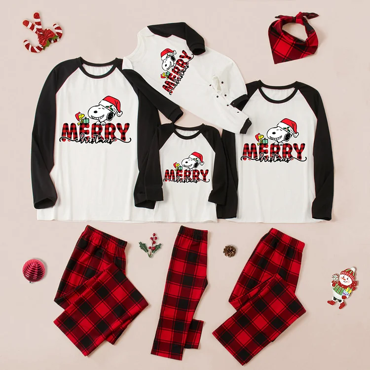 Merry Christmas Peanuts Snoopy Plaids Family Matching Pajamas Set