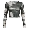ABSTRACT PRINT LONG SLEEVE MESH TOP