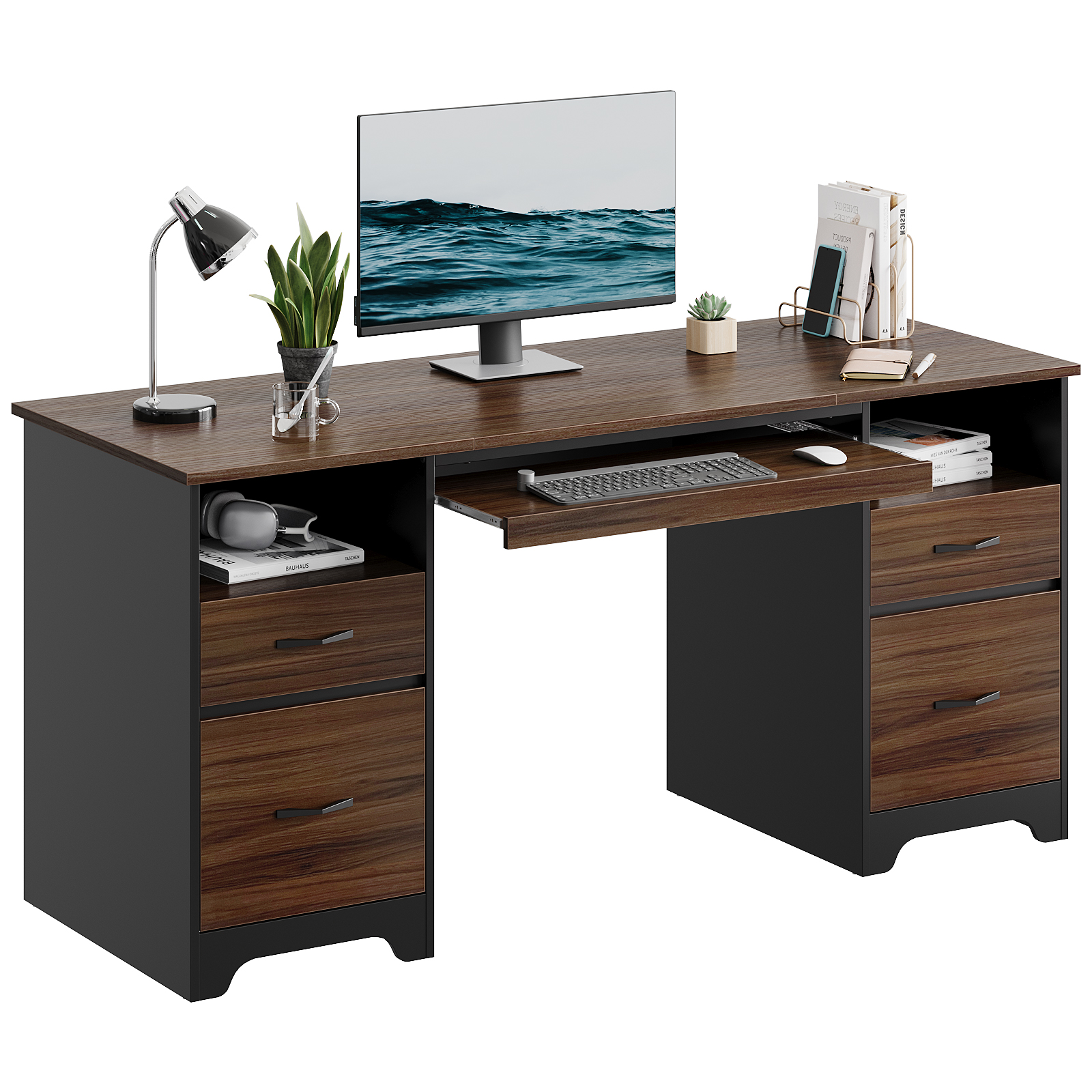 Bestier 59” Computer Desk with 2 File Drawers and 2 Storage Drawers ...