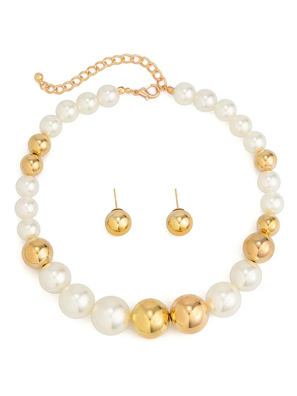 Elegant Beaded Contrast Color Necklace and Earrings Set