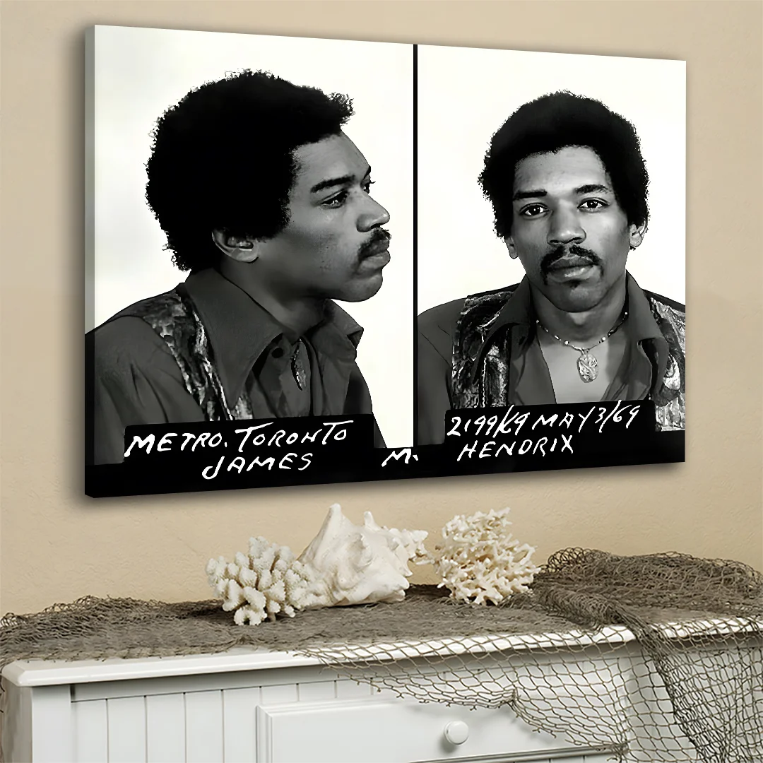 Jimi Hendrix Mugshot Toronto 1969 Canvas Wall Art