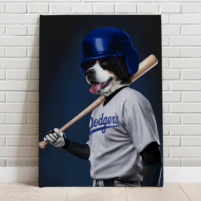 Custom MLB Pet Portrait From Photo - LA Dodgers Personalized Pet Canvas ...