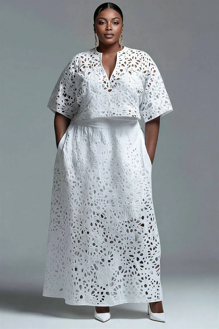 Xpluswear Design Plus Size Business Casual White V Neck Short Sleeve ...