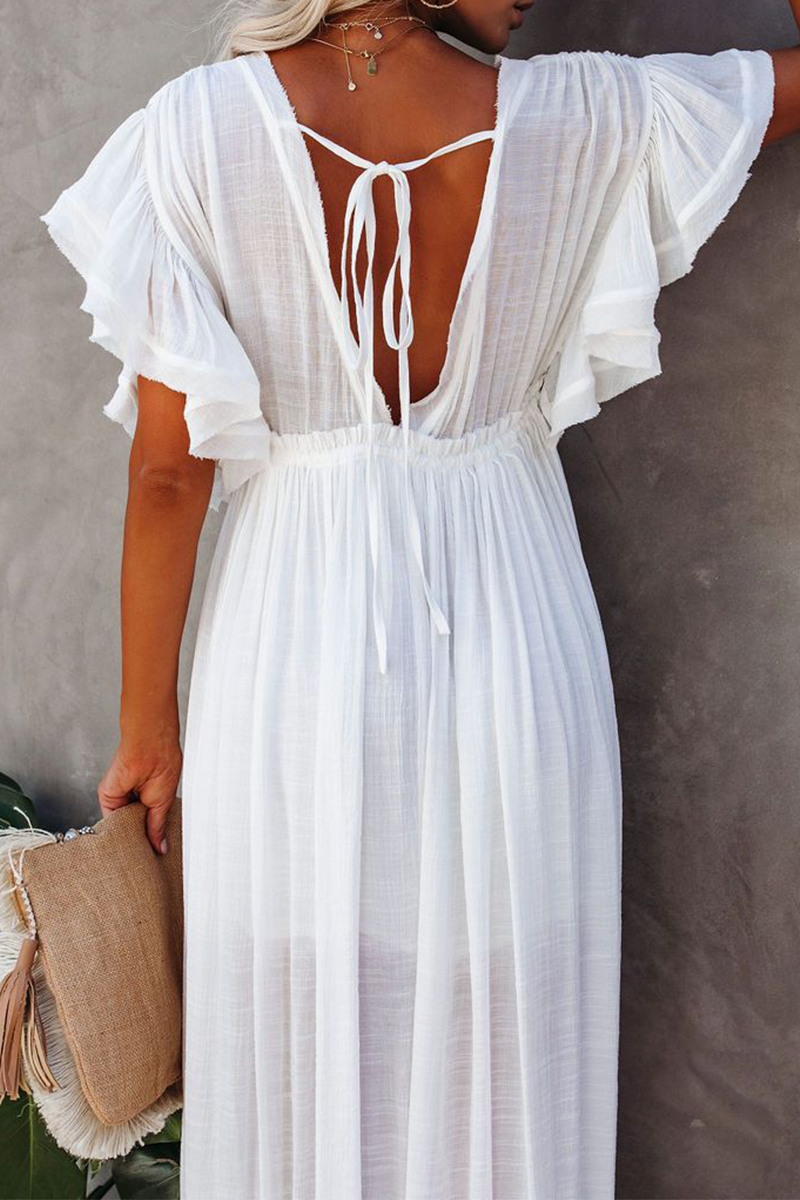 Elegant Solid Frenulum Buckle V Neck A Line Maxi Dresses(7 Colors)