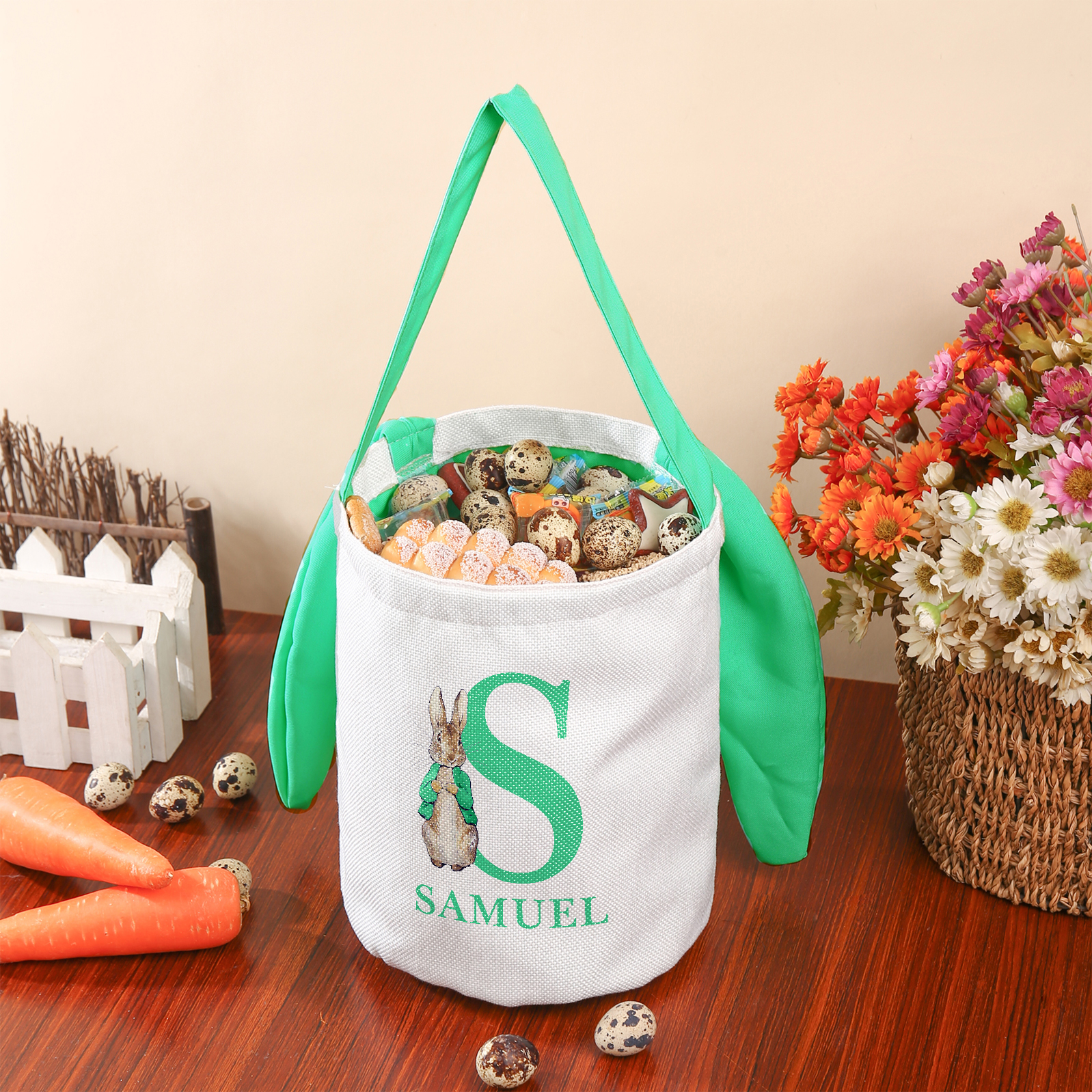 Easter Bunny Tote Bag Personalised Name & Letter Bucket Bag Bunny ...
